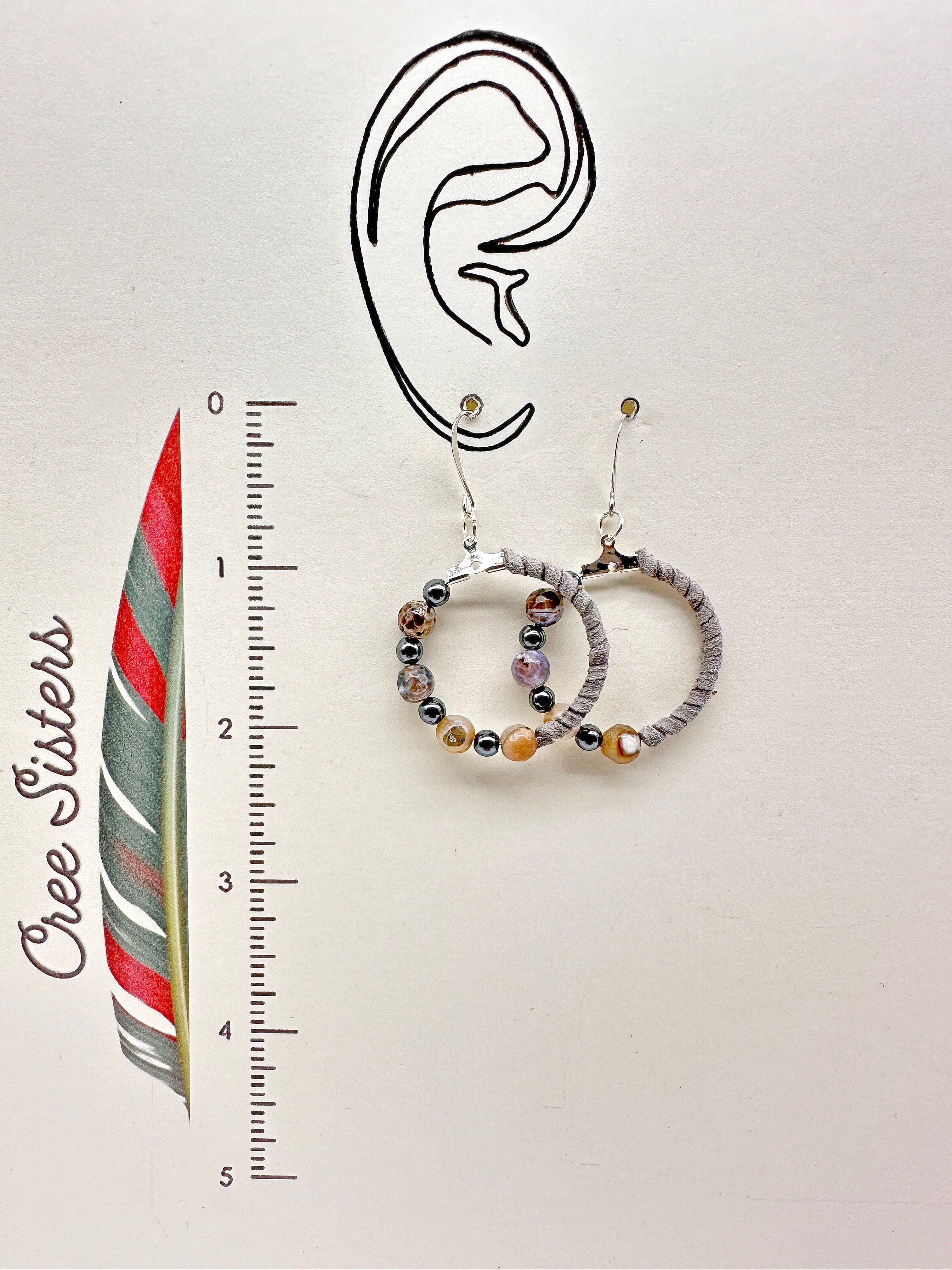 Indigenous Handmade Earrings - Agate, & Hematite – Cree Craft