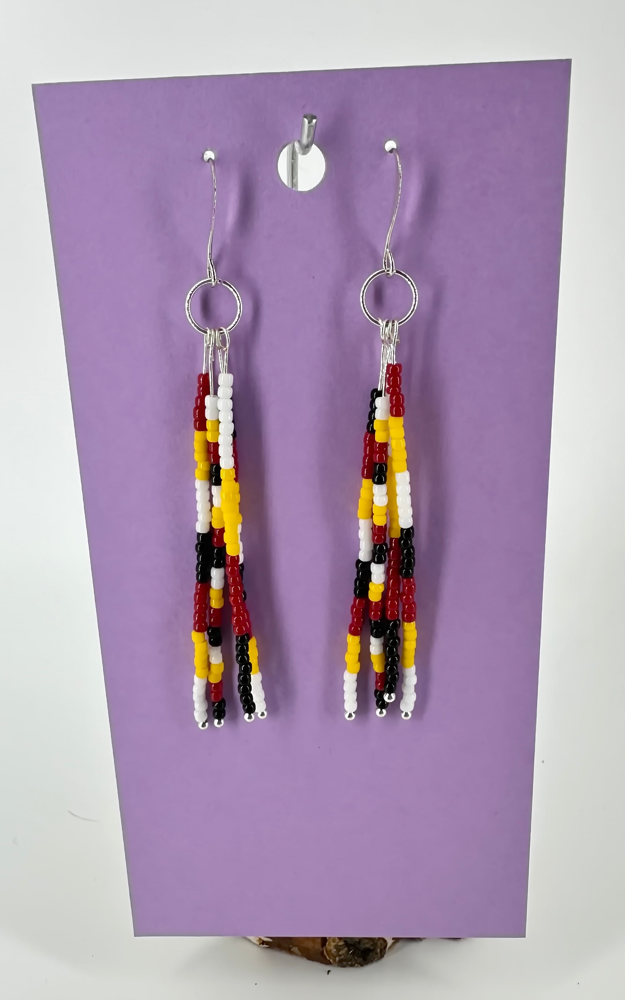 Indigenous Handcrafted Earrings - Seed Bead Multi Strand 4 Sacred Colo ...