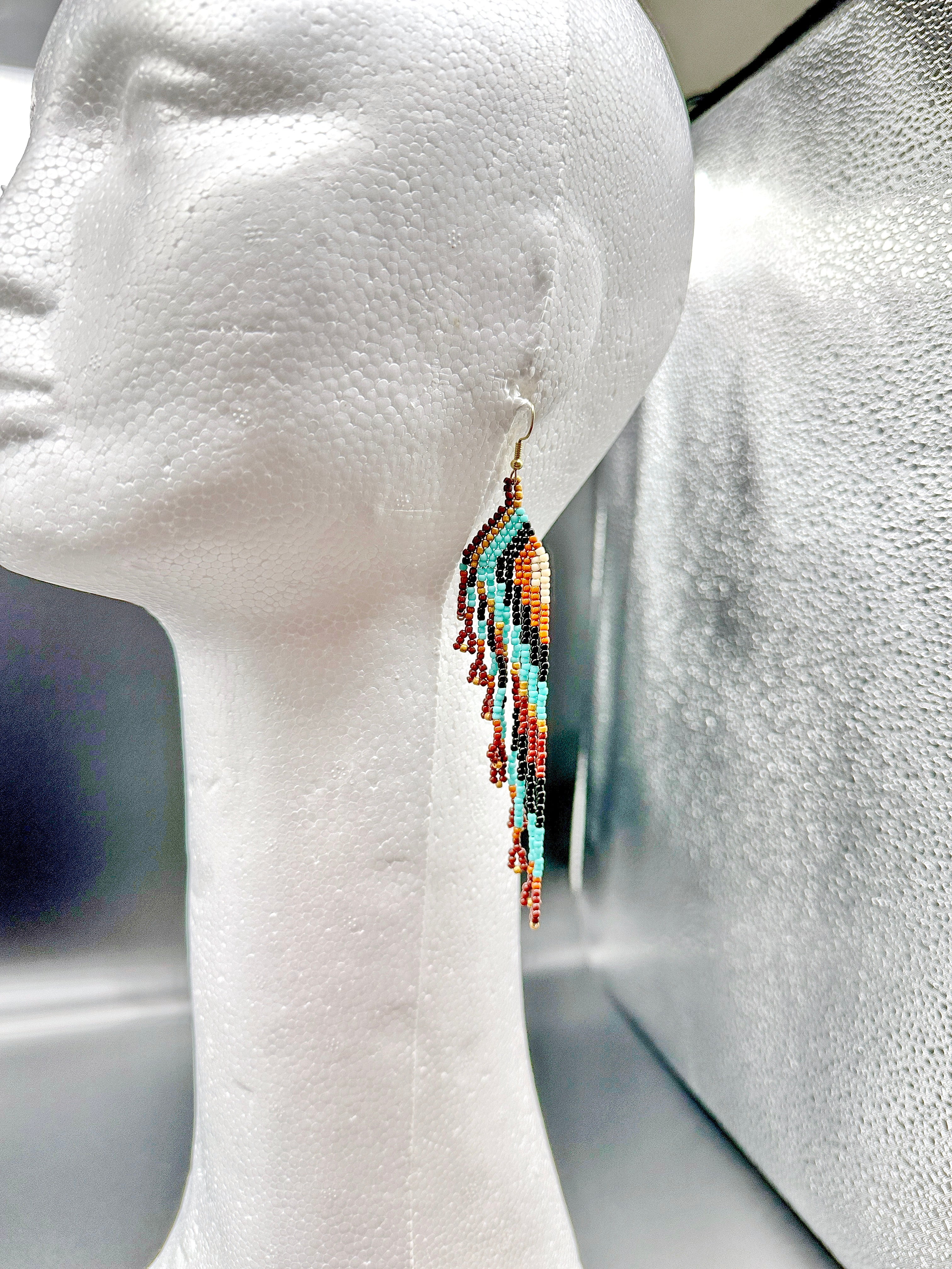 Indigenous Handcrafted Beaded Earrings - 'Feather' - Winged – Cree Craft